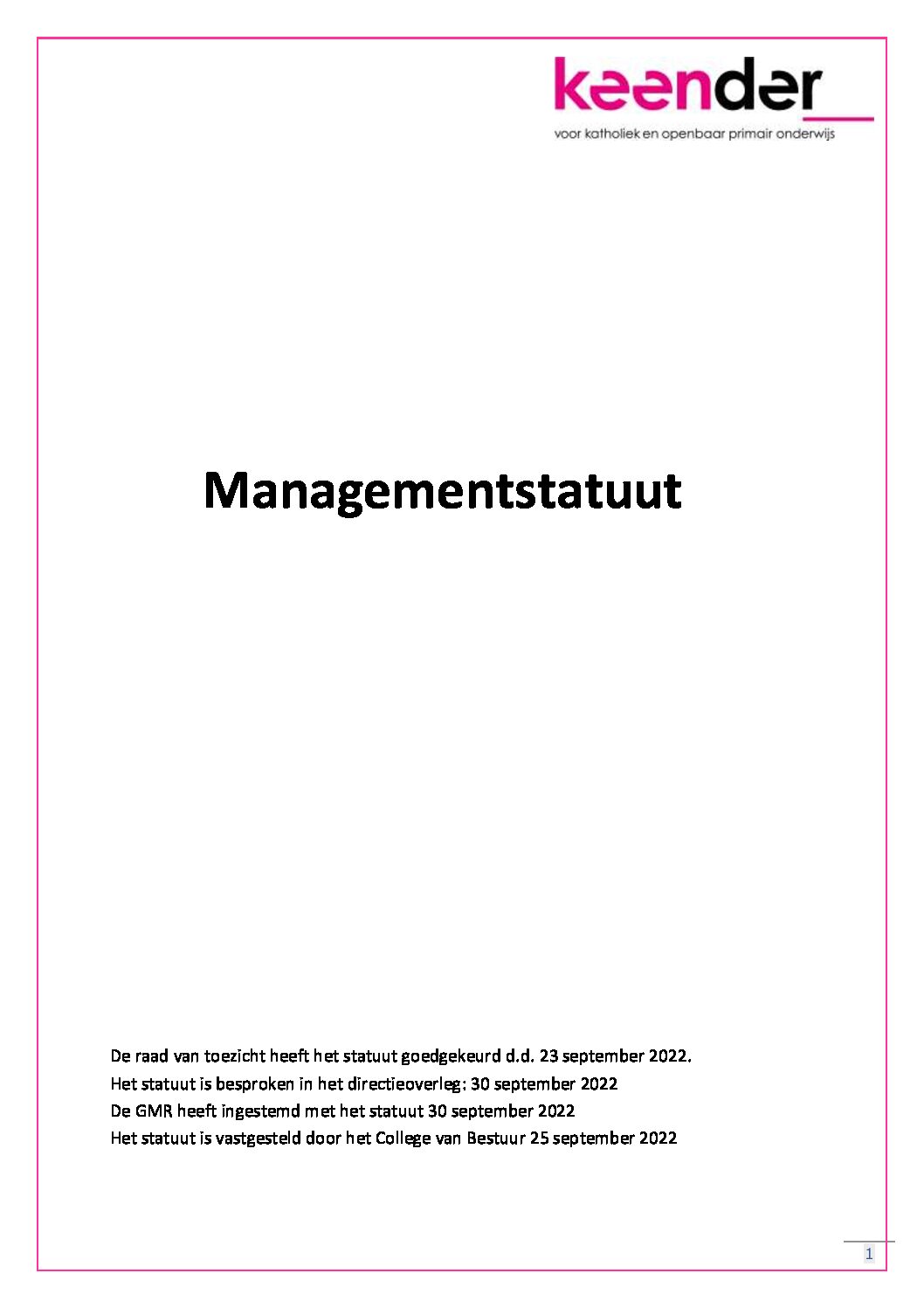 Managementstatuut versie 14 november 2022 | Keender